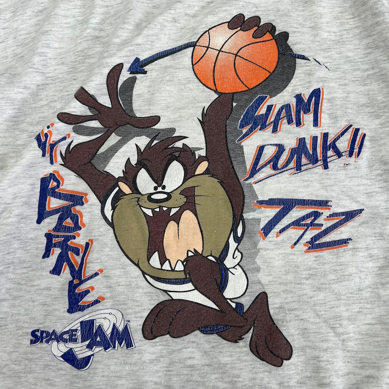 Vintage 1996 Space Jam Taz Slam Dunk Tee T-shirt Size L/M - Etsy