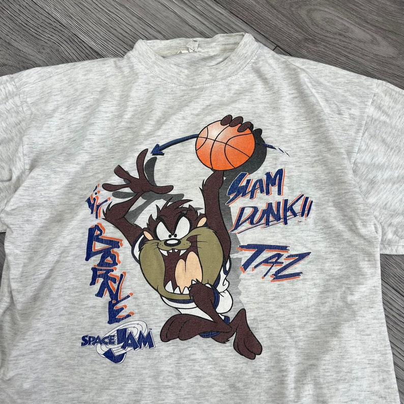 Vintage 1996 Space Jam Taz Slam Dunk Tee T-shirt Size L/M - Etsy