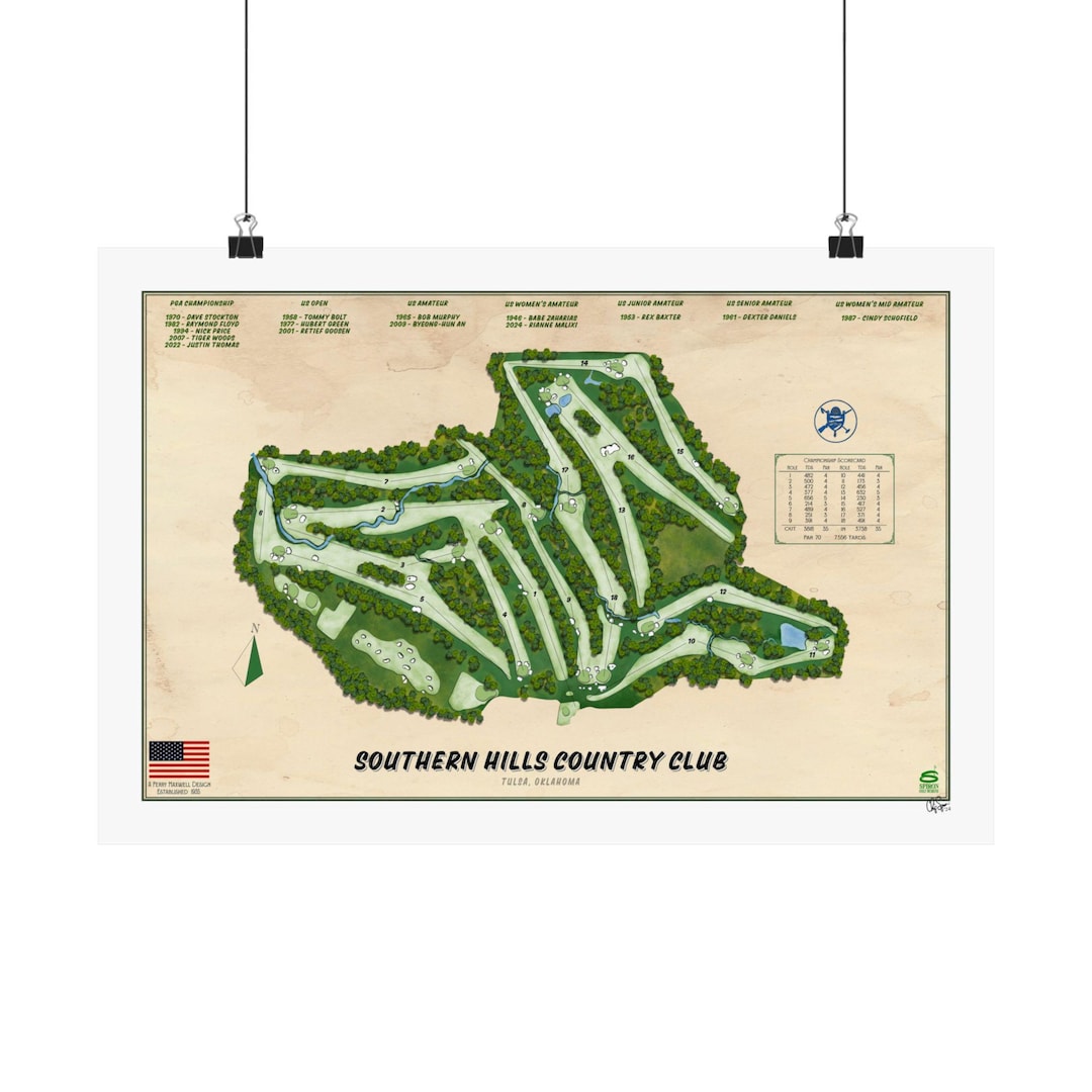 Southern Hills Golf Course Map Poster: Tulsa Oklahoma US Open Art - Etsy