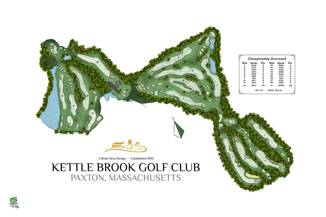 Kettle Brook Golf Club Golf Course Map Personalized Gifts Wall ...