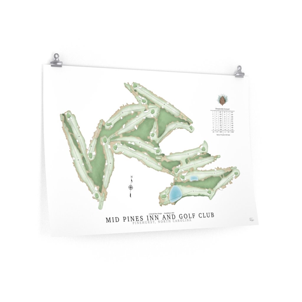 Mid Pines Resort Pinehurst NC Golf Course Map Rendering - Etsy