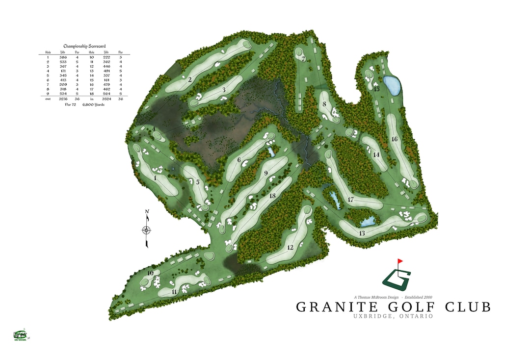 Granite Golf Club Golf Course Map Personalized Gifts Wall Decorscourse ...