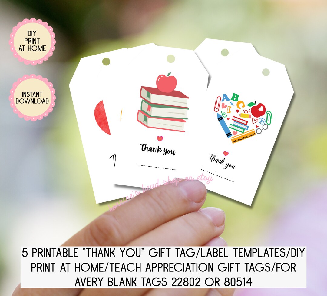 5 Printable Thank You Gift/label Templates/diy Print at Home I Teacher ...