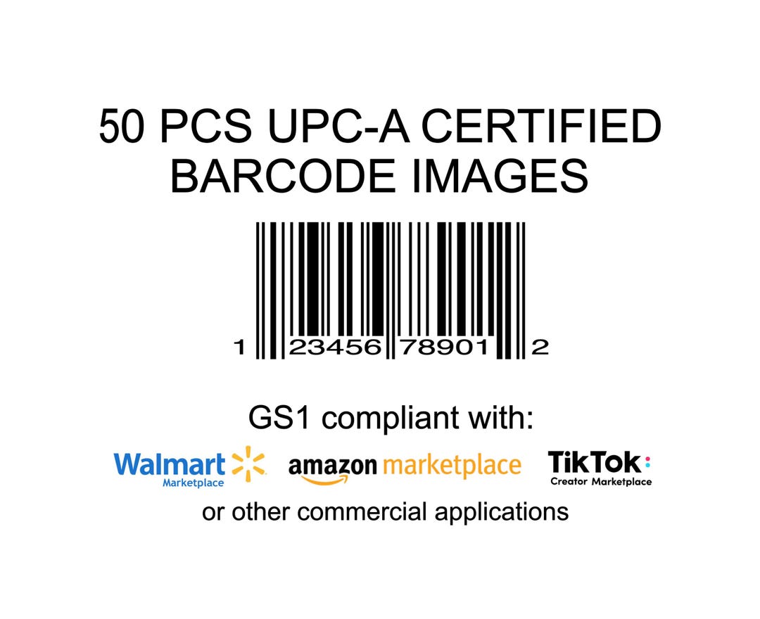 50 Custom UPC-A GS1 Complaint Commercial Barcodes L Amazon and Walmart ...