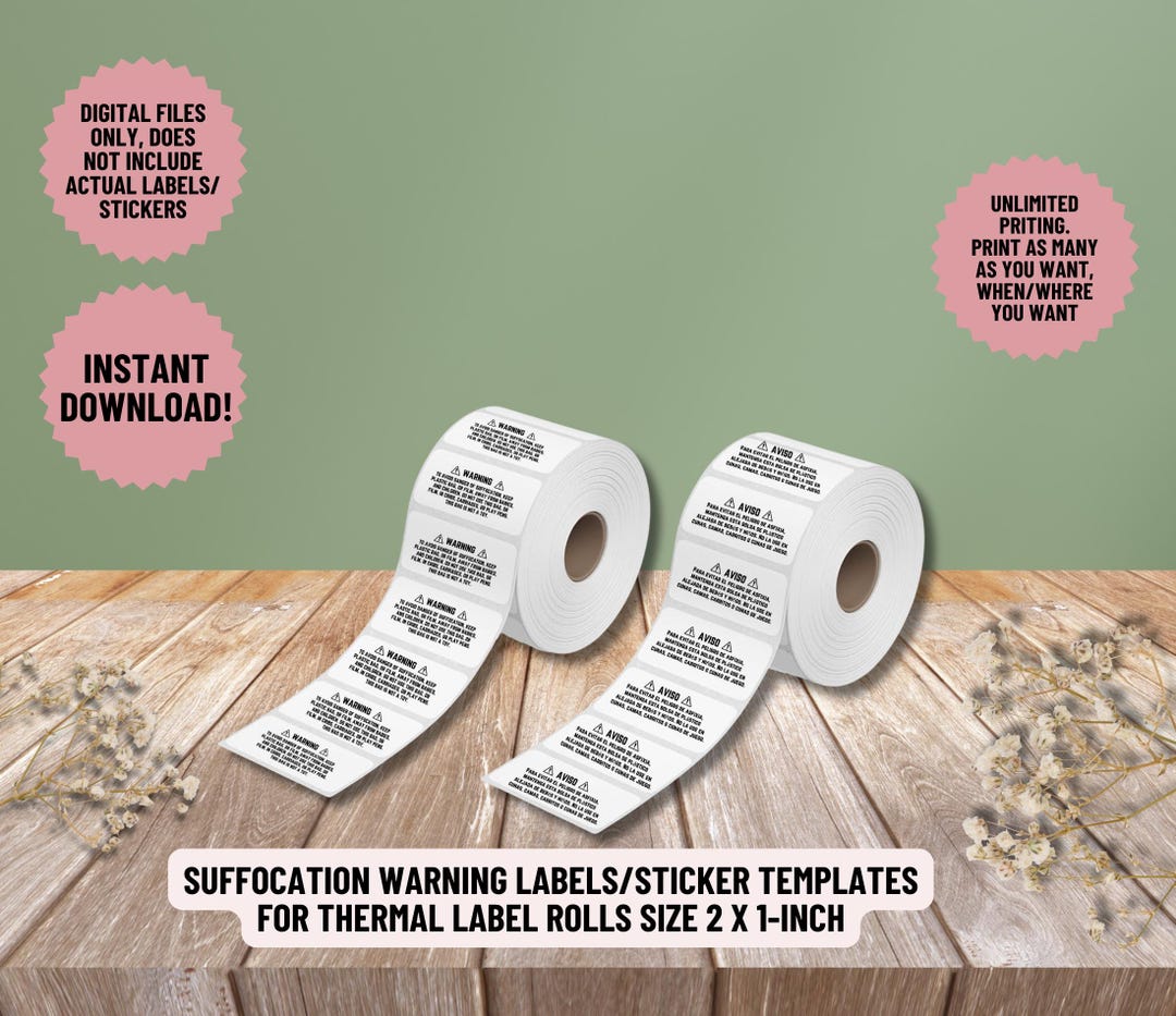 DIY Suffocation Warning Digital English & Spanish Texts Label/sticker ...