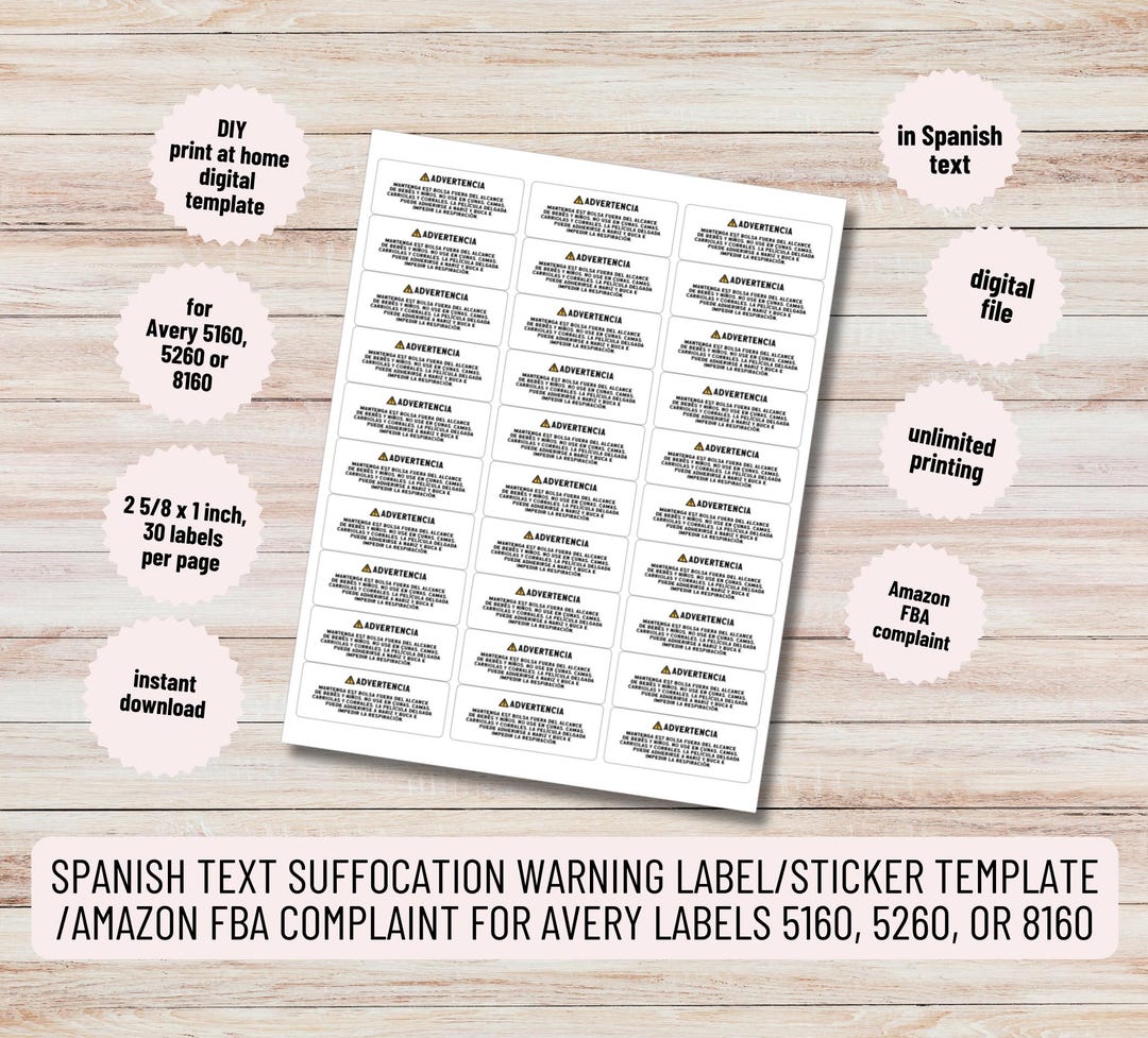 DIY Suffocation Warning Digital Spanish Text Label/sticker Template for ...