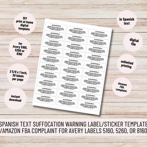 DIY Suffocation Warning Digital Spanish Text Label/sticker Template for ...