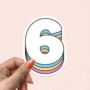 Number 6 Sticker Retro Rainbow Numbers 6th Birthday Decal Six Year ...