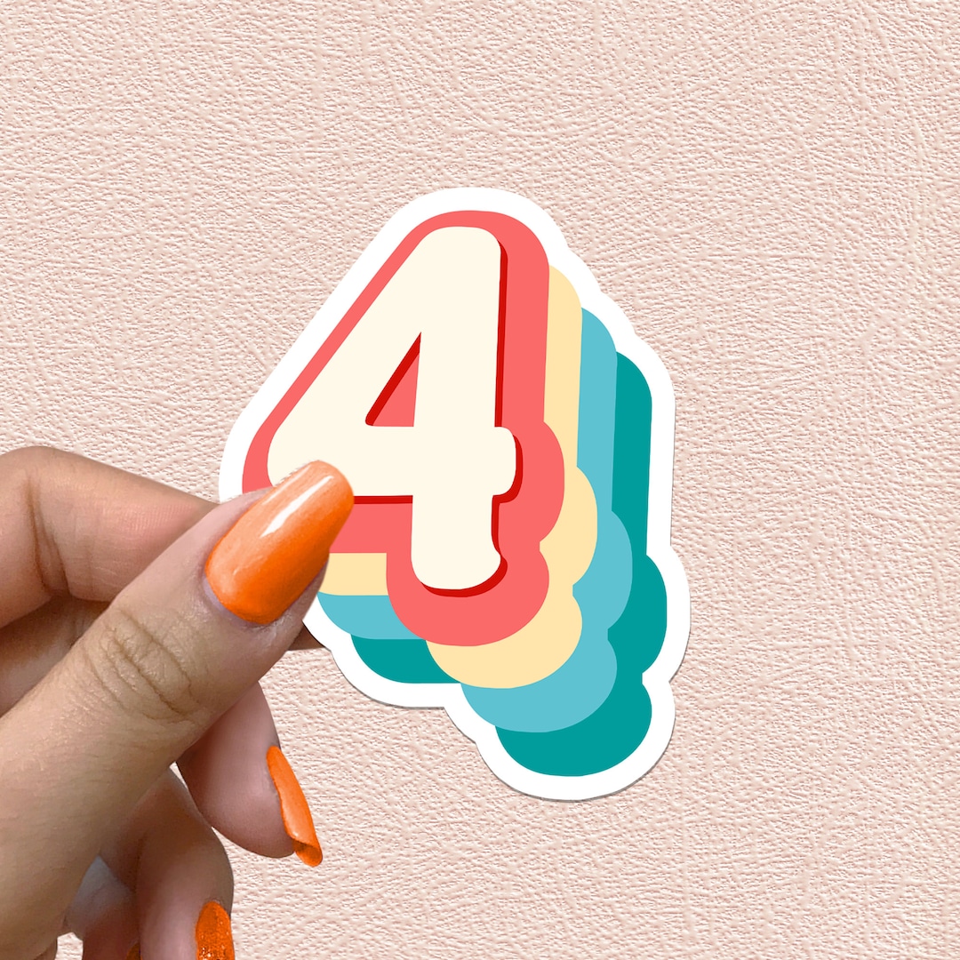 Number 4 Sticker Retro Rainbow Numbers 4th Birthday Decal Four Year ...