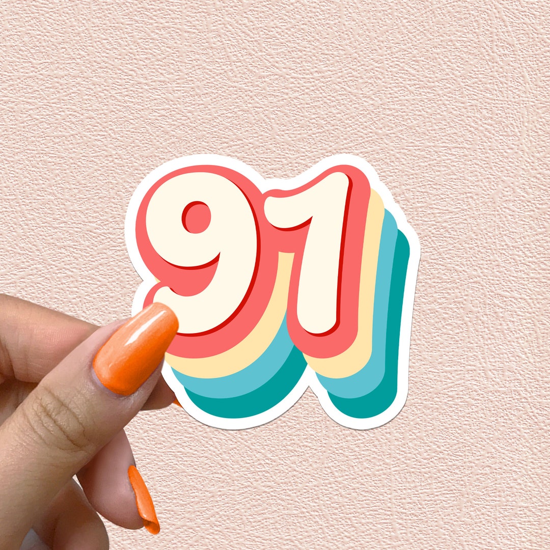 Number 91 Sticker Retro Rainbow Numbers 91st Birthday Decal Year Party ...