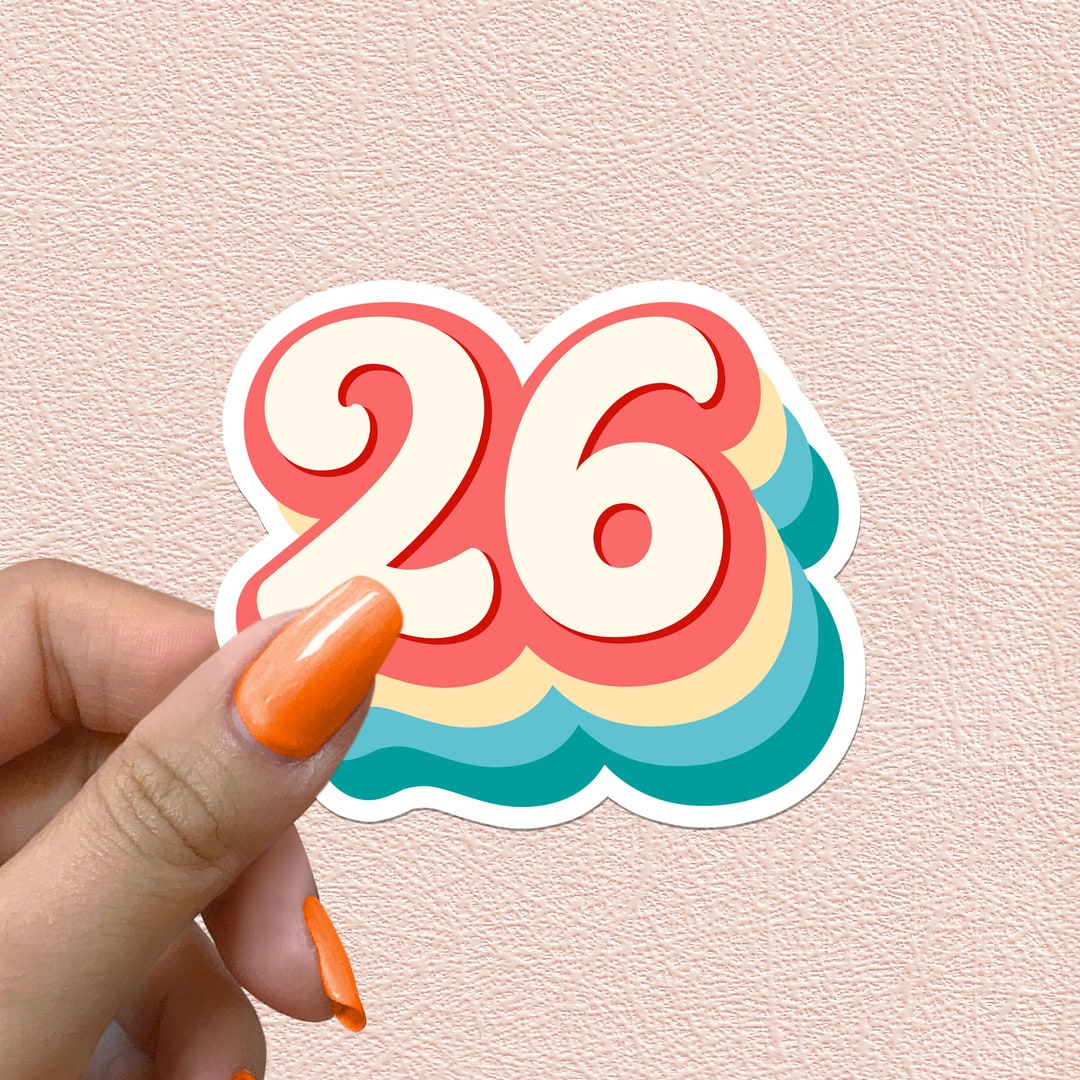 Number 26 Sticker Retro Rainbow Numbers 26th Birthday Decal Year Party ...