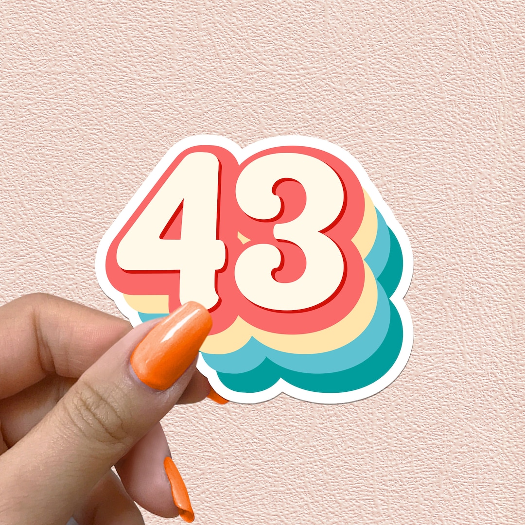 Number 43 Sticker Retro Rainbow Numbers 43rd Birthday Decal Year Party ...