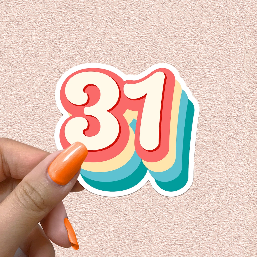 Number 31 Sticker Retro Rainbow Numbers 31st Birthday Decal Year Party ...
