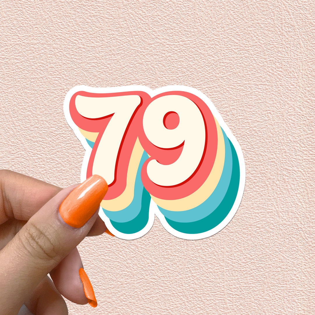 Number 79 Sticker Retro Rainbow Numbers 79th Birthday Decal Year Party ...