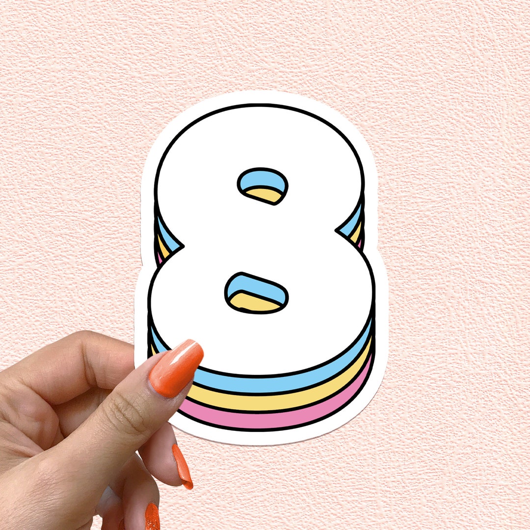 Number 8 Sticker Retro Rainbow Numbers 8th Birthday Decal Year Party ...