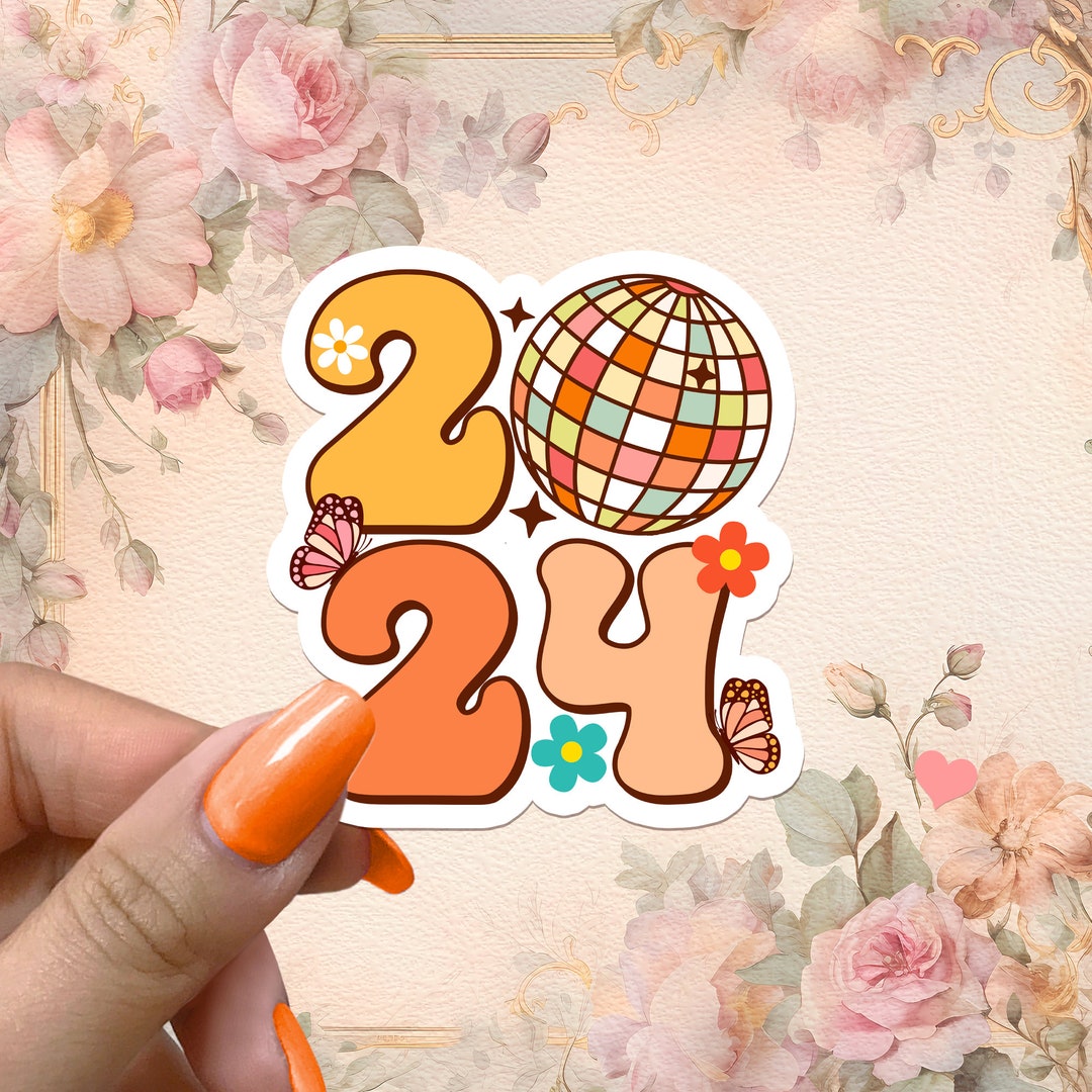 2024 Sticker Year Retro Groovy Flower Butterfly Waterproof Vinyl ...