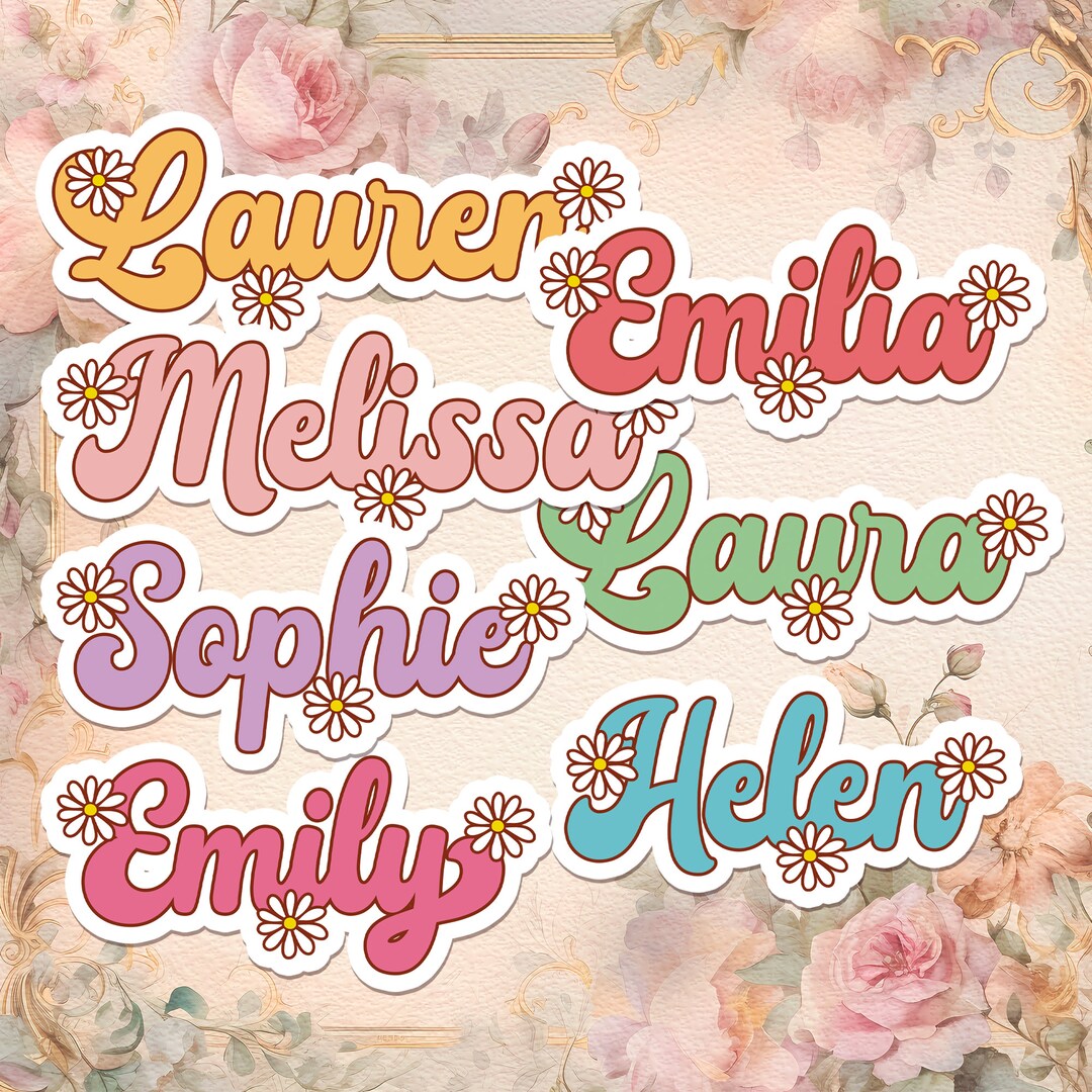 Custom Sticker Name Text Retro 70s Hippie Flower Groovy - Etsy