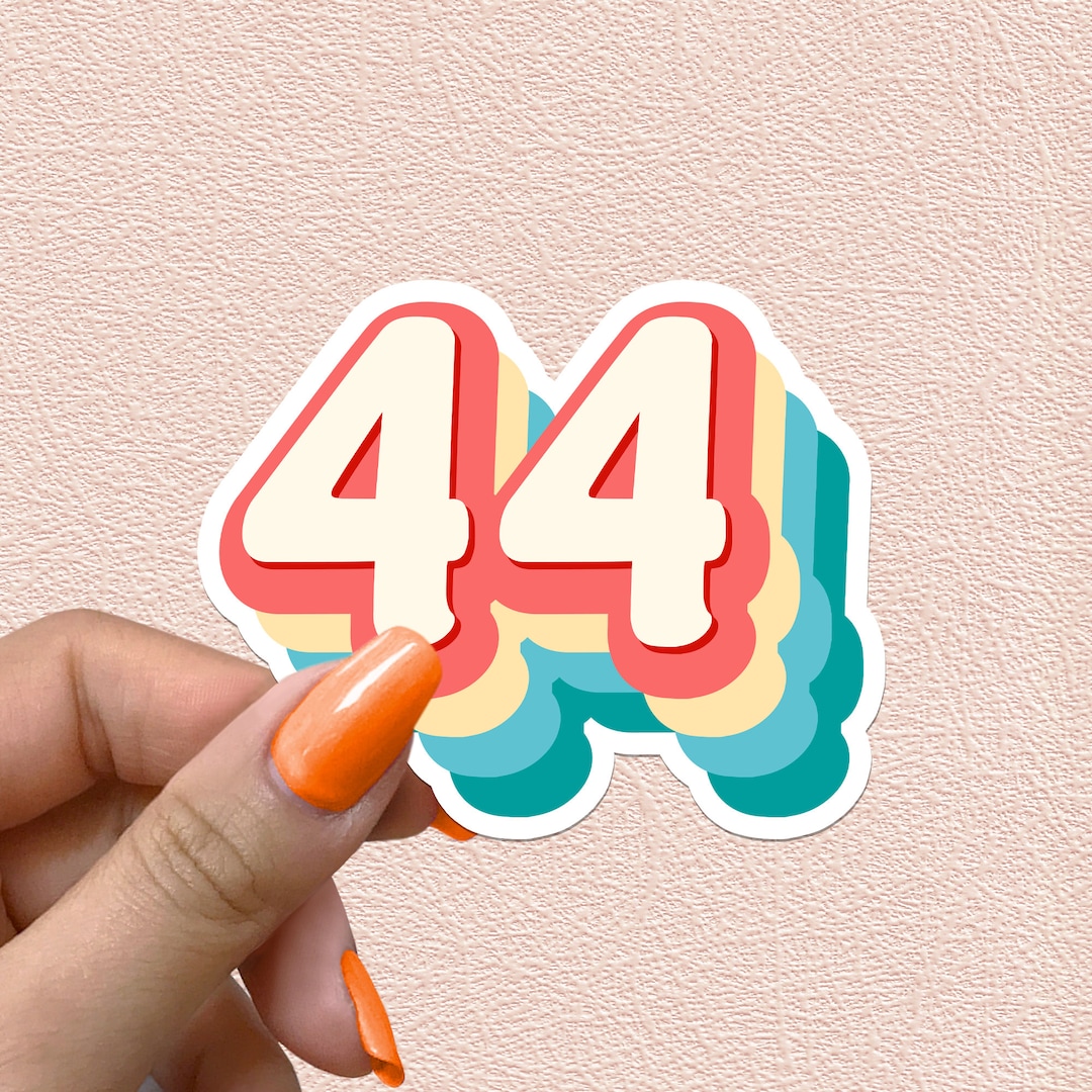 Number 44 Sticker Retro Rainbow Numbers 44th Birthday Decal Year Party ...