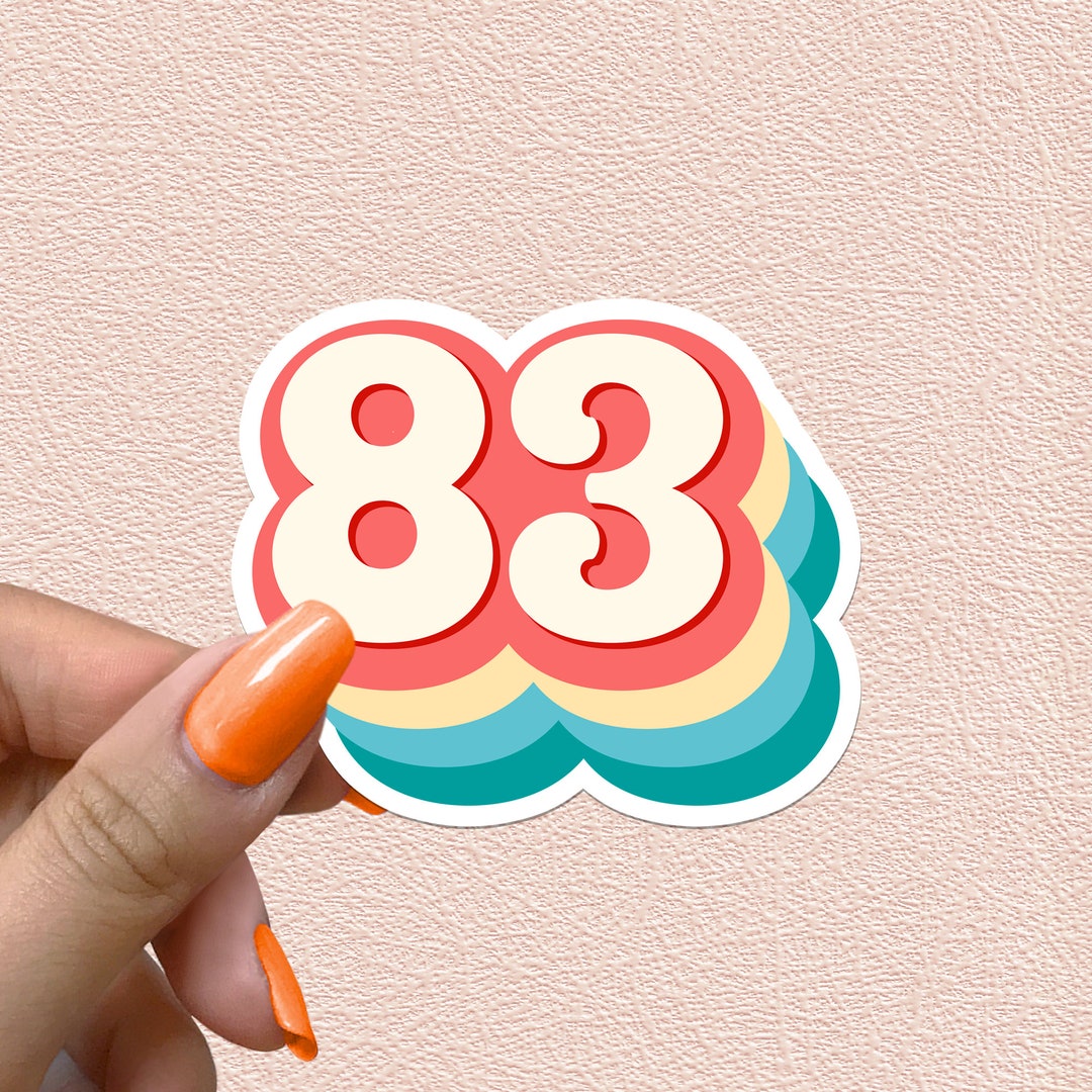 Number 83 Sticker Retro Rainbow Numbers 83rd Birthday Decal Year Party ...