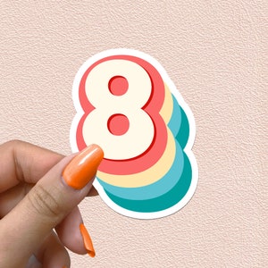 Number 8 Sticker Retro Rainbow Numbers 8th Birthday Decal Eight Year ...