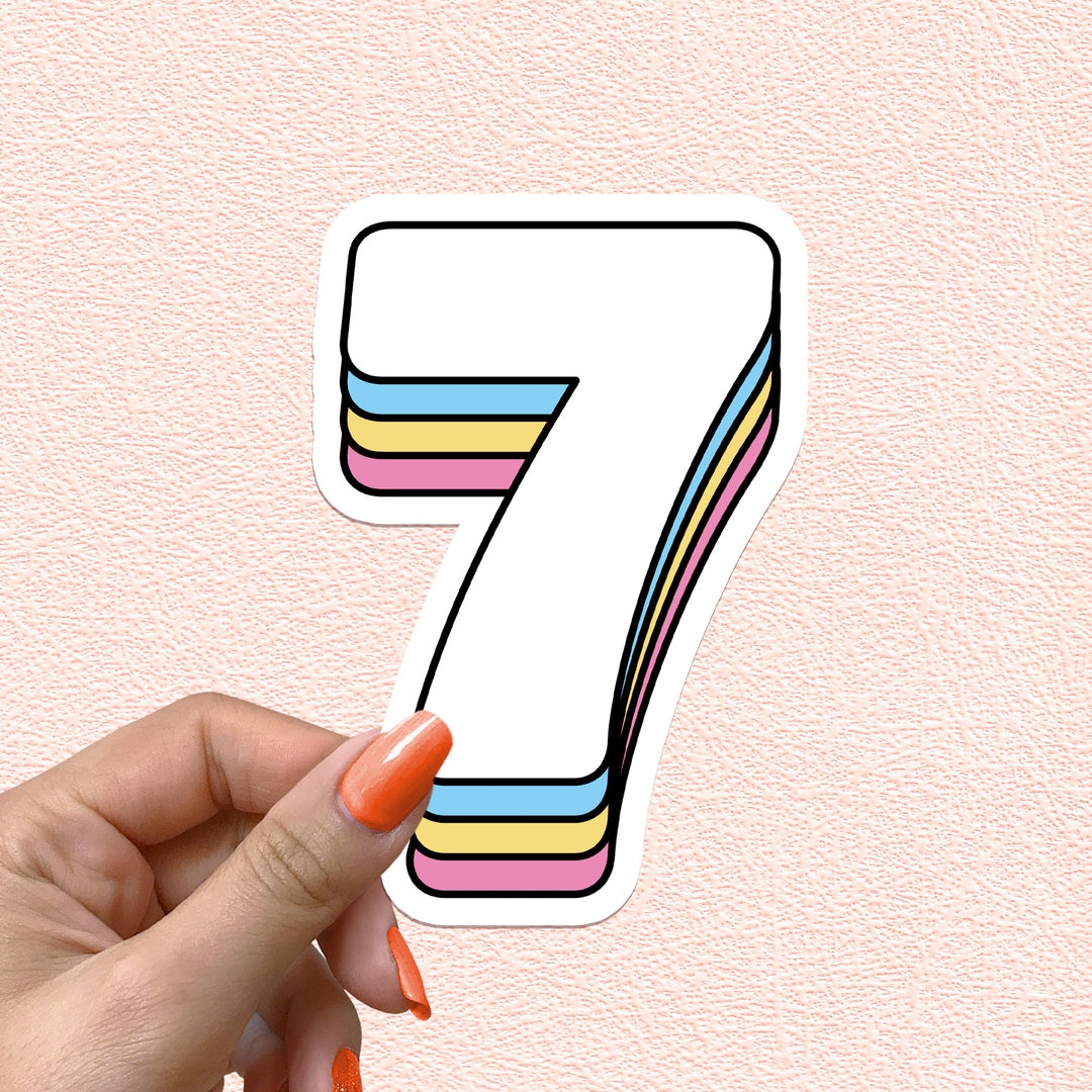 Number 7 Sticker Retro Rainbow Numbers 7th Birthday Decal Seven Year ...