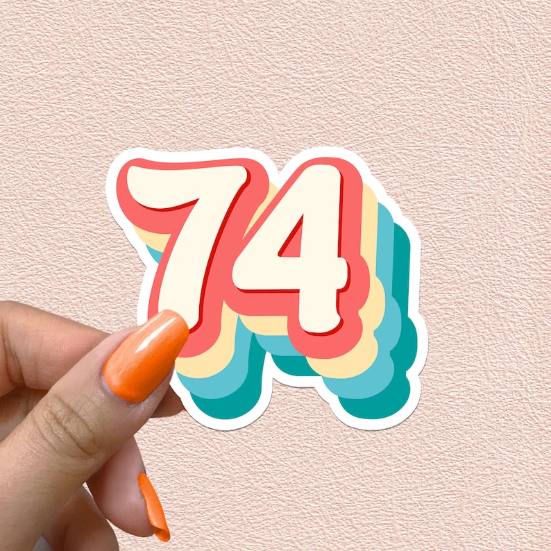 Number 74 Sticker Retro Rainbow Numbers 74th Birthday Decal Year Party ...