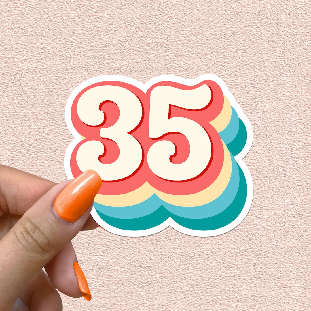 Number 35 Sticker Retro Rainbow Numbers 35th Birthday Decal Year Party ...