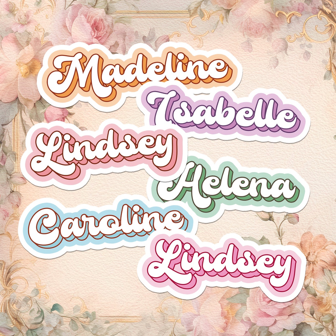 Custom Sticker Name Text Retro Groovy 70s Vintage Colorful Waterproof ...