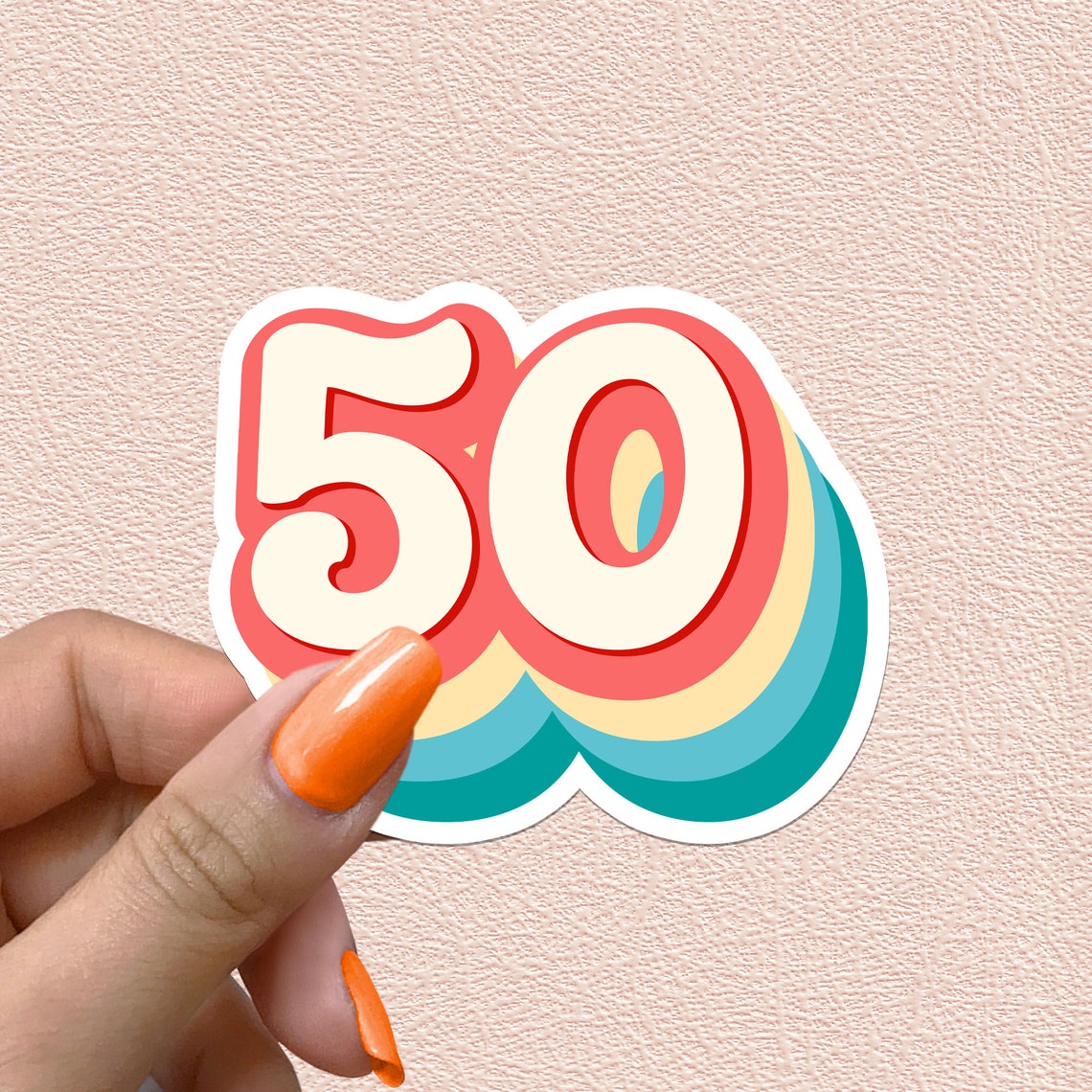 Number 50 Sticker Retro Rainbow Numbers 50th Birthday Decal Year Party ...