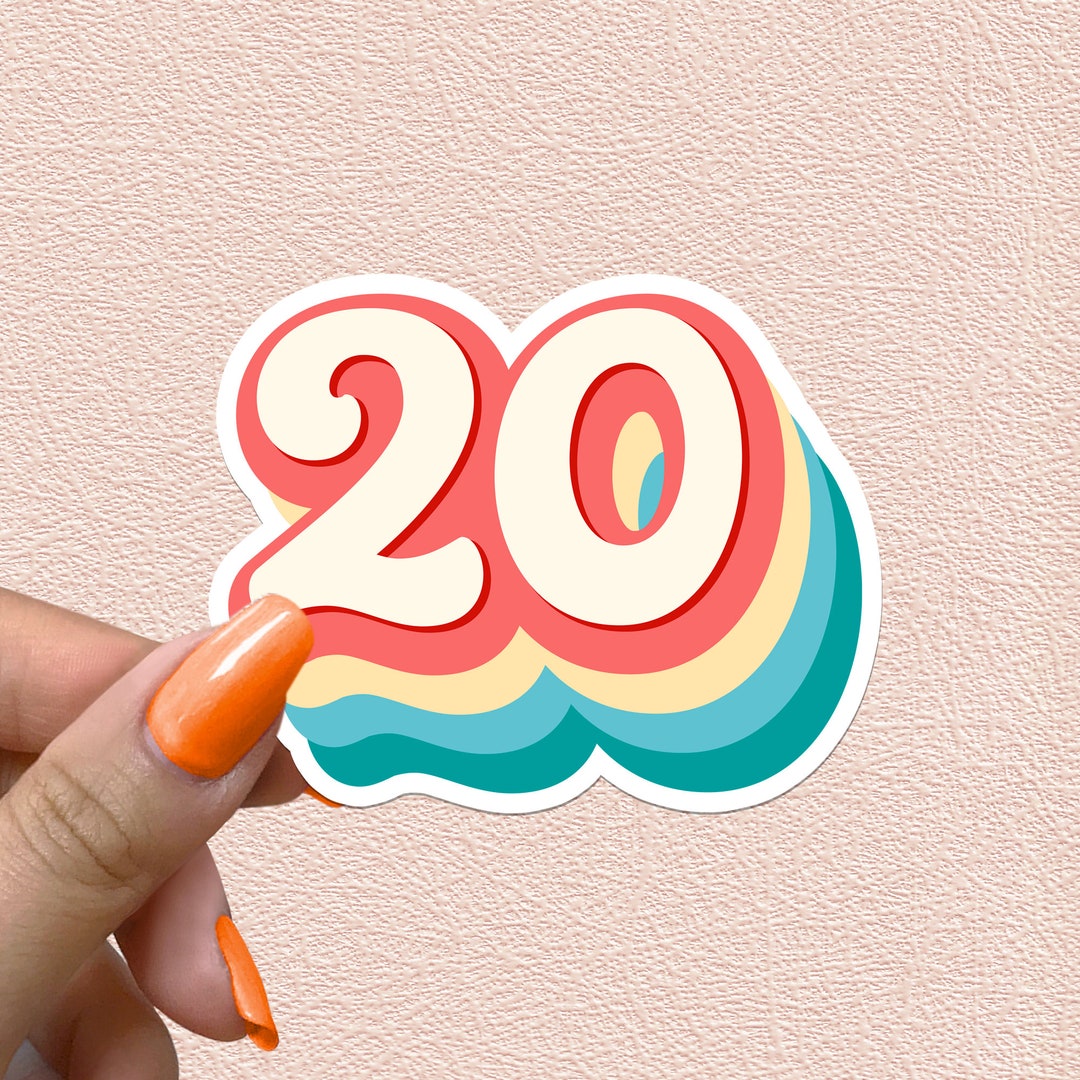 Number 20 Sticker Retro Rainbow Numbers 20th Birthday Decal Twenty Year ...