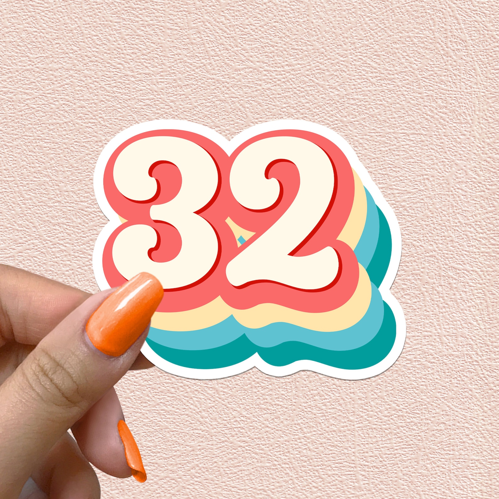 Number 32 Sticker Retro Rainbow Numbers 32nd Birthday Decal Year Party ...
