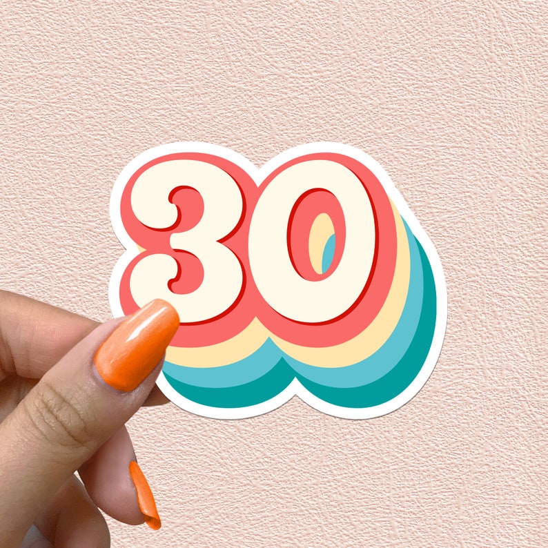 Number 30 Sticker Retro Rainbow Numbers 30th Birthday Decal Year Party ...