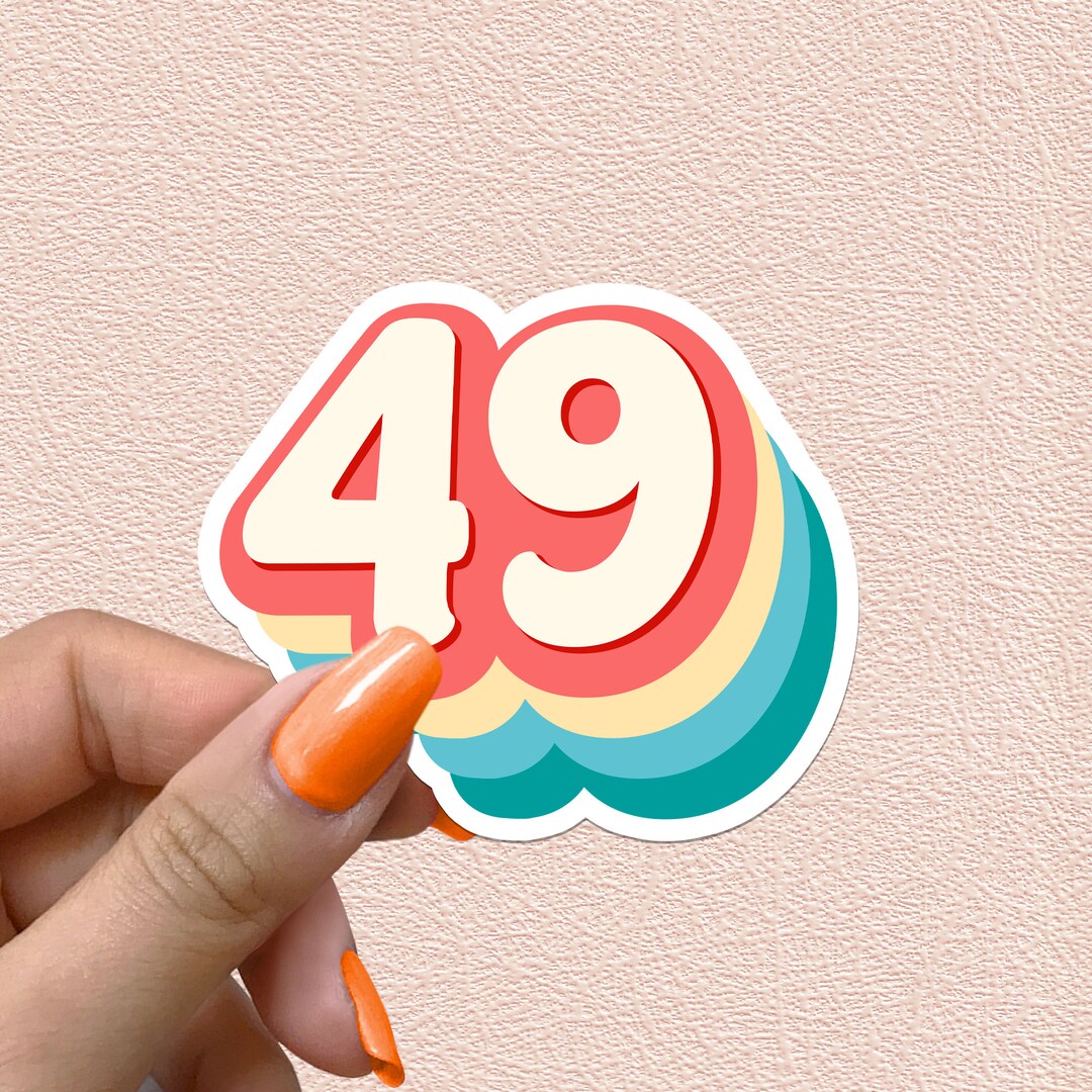 Number 49 Sticker Retro Rainbow Numbers 49th Birthday Decal Year Party ...