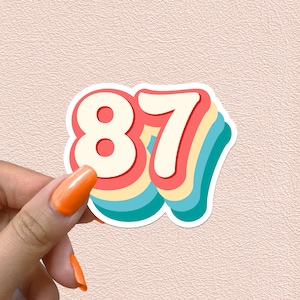 Number 87 Sticker Retro Rainbow Numbers 87th Birthday Decal Year Party ...