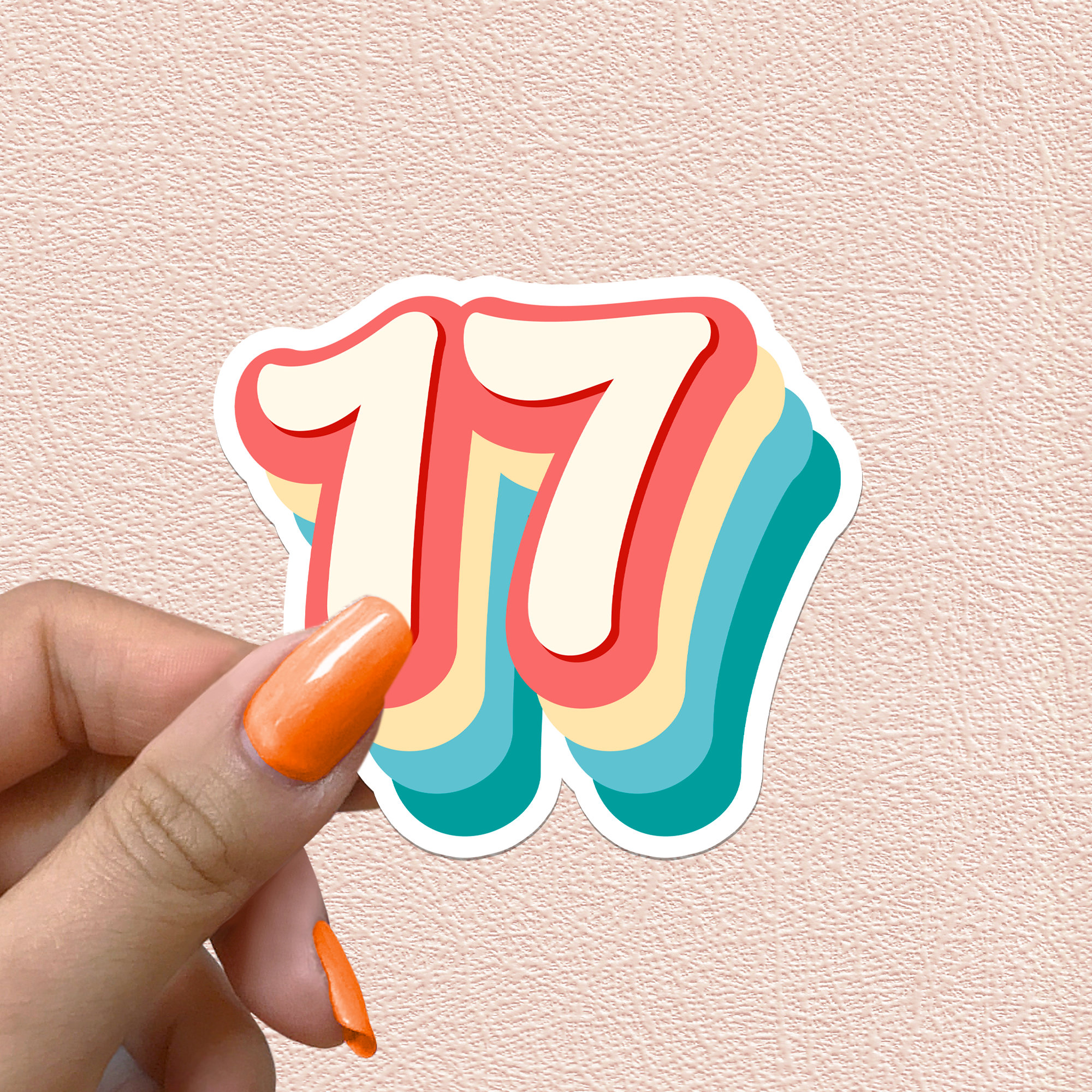 Number 17 Sticker Retro Rainbow Numbers 17th Birthday Decal Seventeen ...