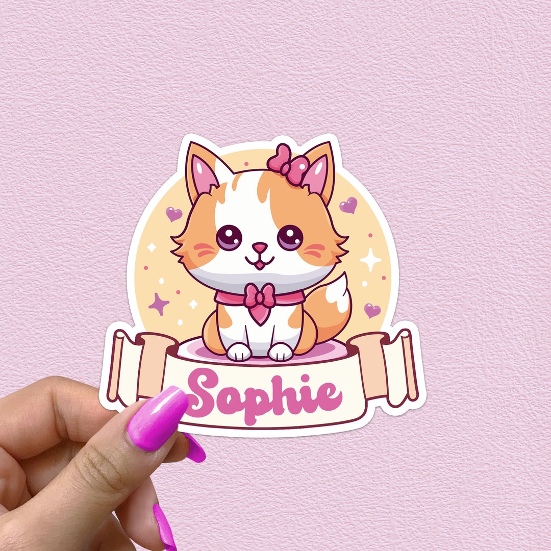 Cat Custom Sticker Name Kawaii Waterproof Vinyl Stickers Personalized ...
