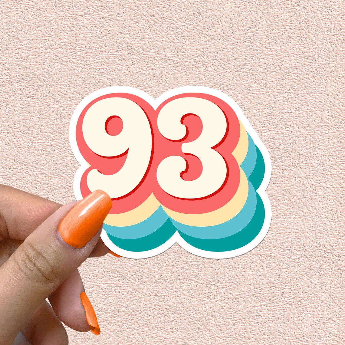 Number 93 Sticker Retro Rainbow Numbers 93rd Birthday Decal Year Party ...