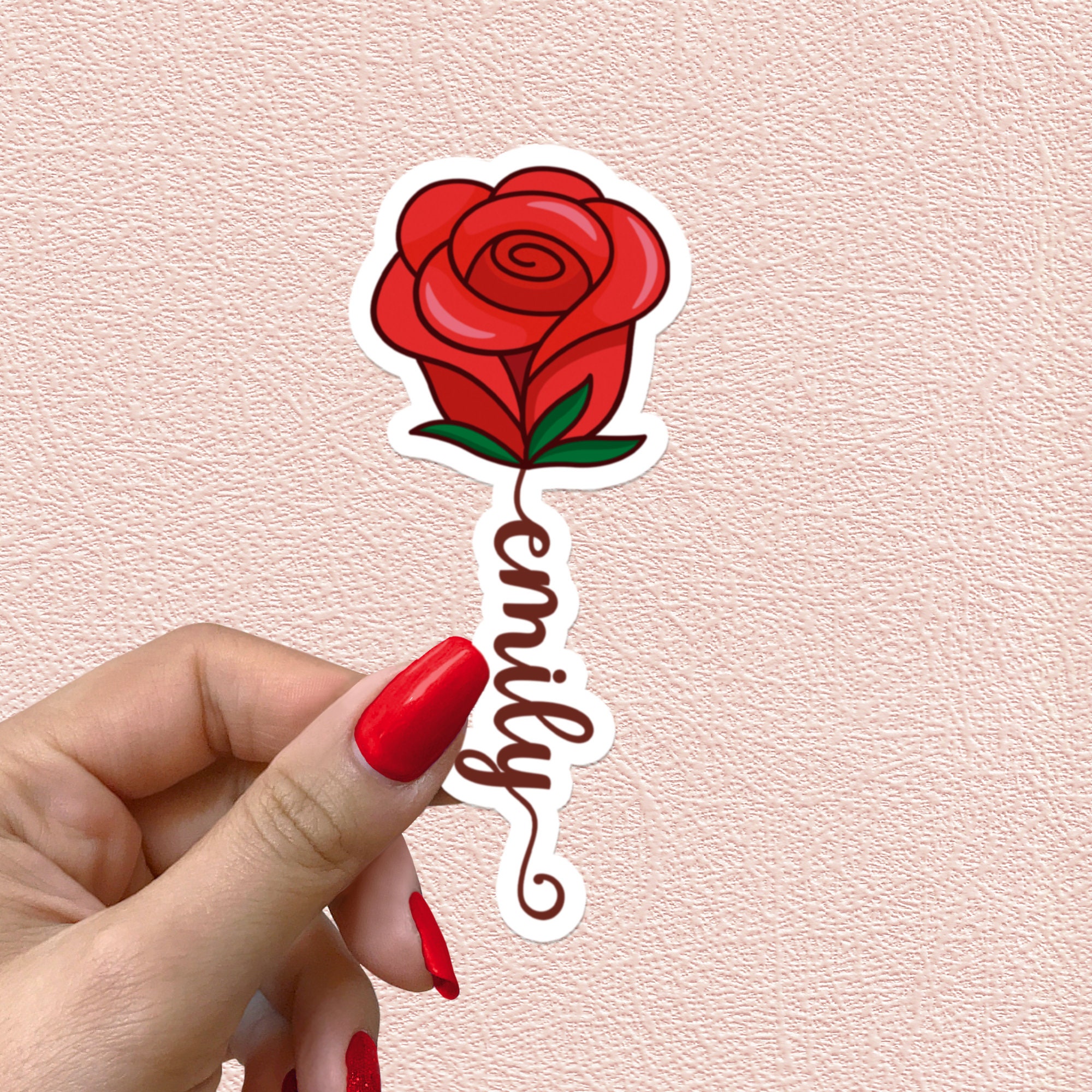 Custom Sticker Name Text Rose Flower Floral Waterproof Vinyl Stickers ...
