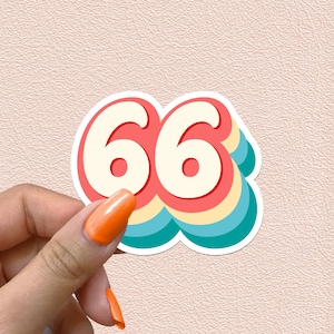 Number 66 Sticker Retro Rainbow Numbers 66th Birthday Decal Year Party ...