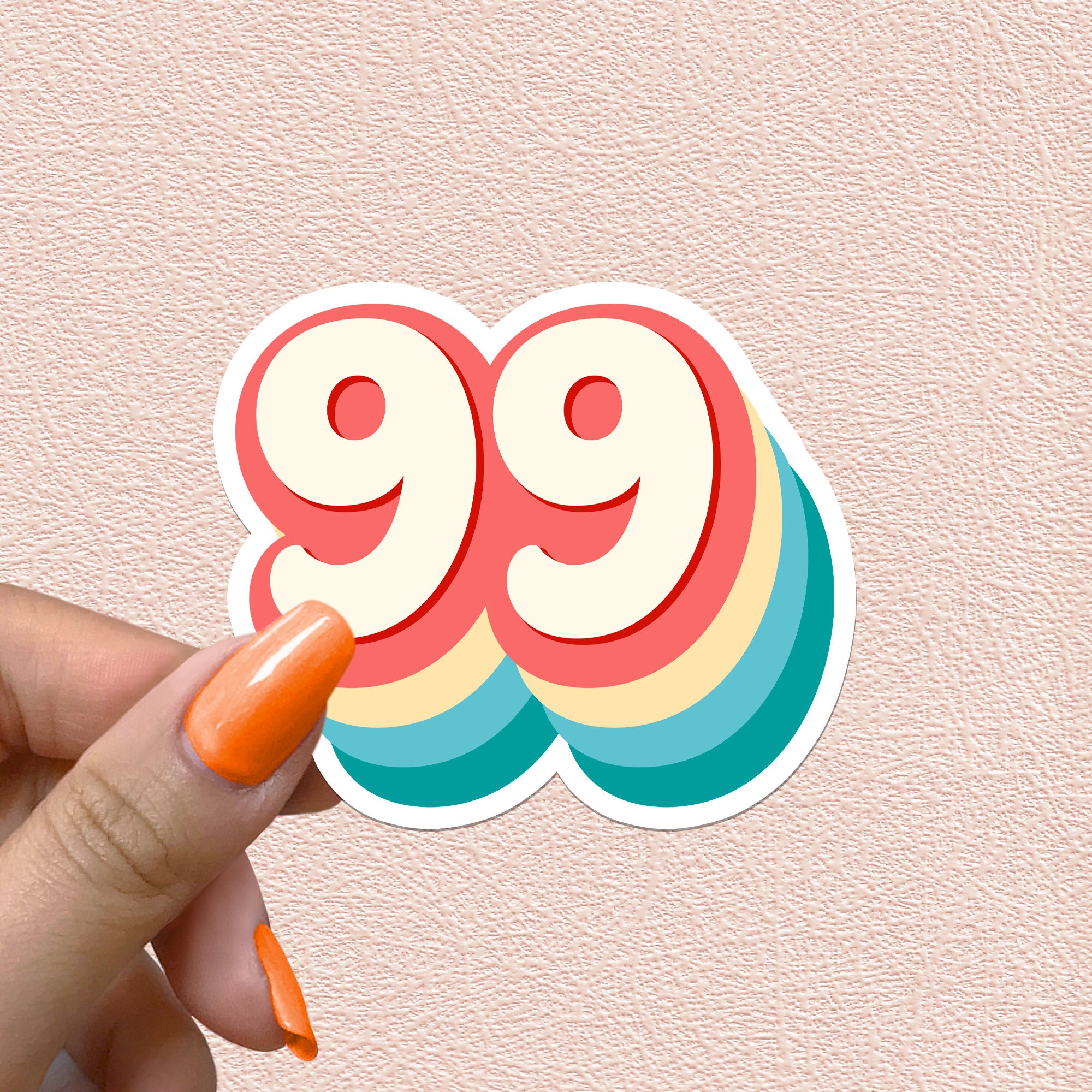 Number 99 Sticker Retro Rainbow Numbers 99th Birthday Decal Year Party ...