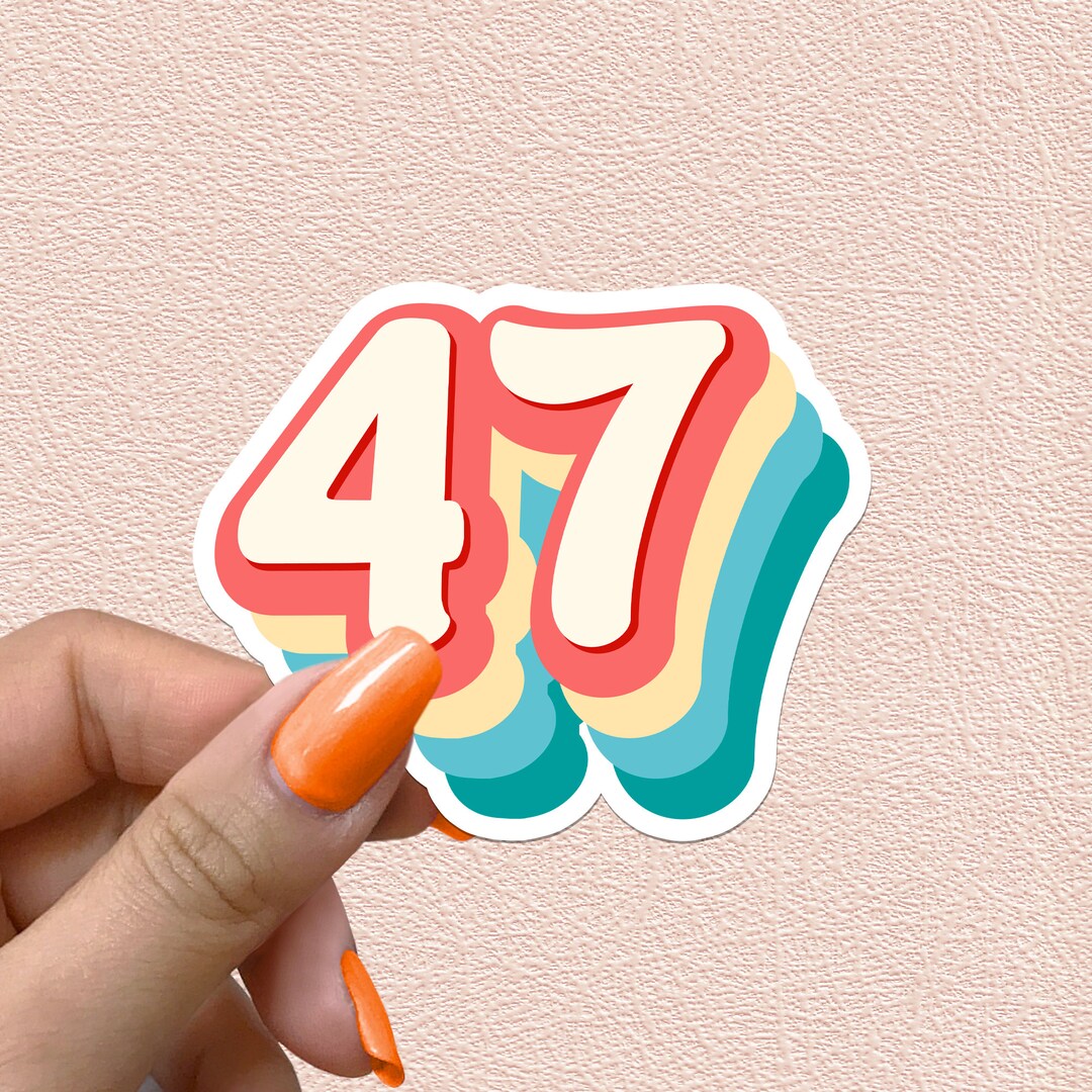 Number 47 Sticker Retro Rainbow Numbers 47th Birthday Decal Year Party ...