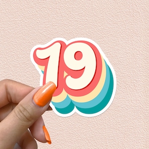 Number 19 Sticker Retro Rainbow Numbers 19th Birthday Decal Nineteen ...