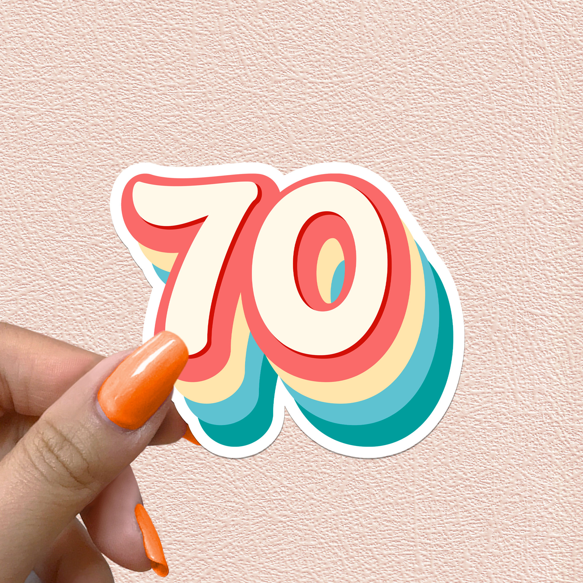 Number 70 Sticker Retro Rainbow Numbers 70th Birthday Decal Year Party ...