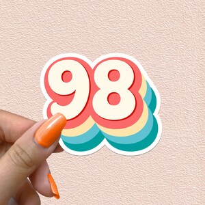 Number 98 Sticker Retro Rainbow Numbers 98th Birthday Decal Year Party ...