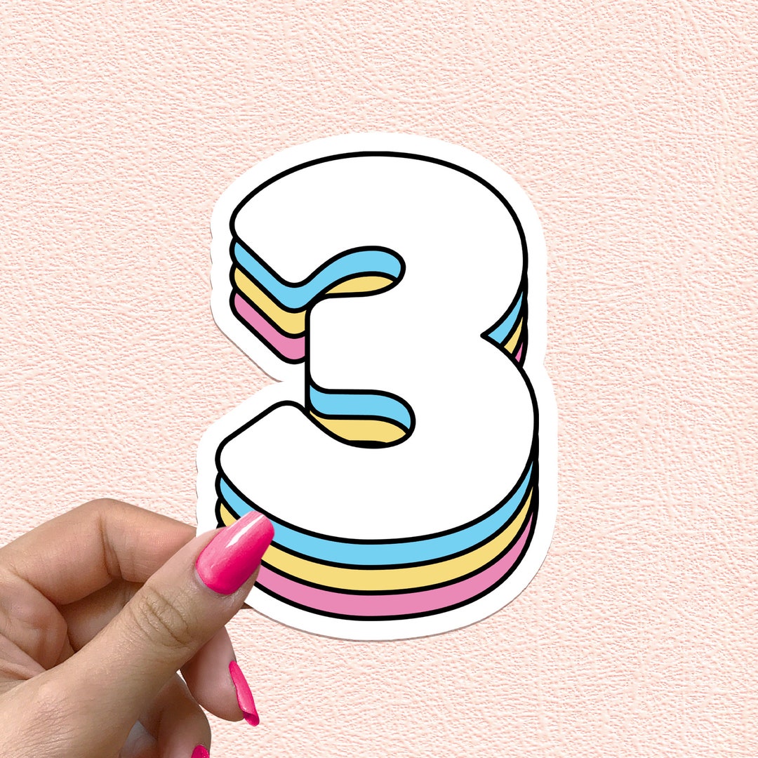 Number 3 Sticker Retro Rainbow Numbers 3rd Birthday Decal Three Year ...