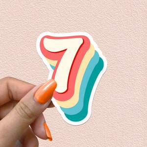 Number 7 Sticker Retro Rainbow Numbers 7th Birthday Decal Year Party ...