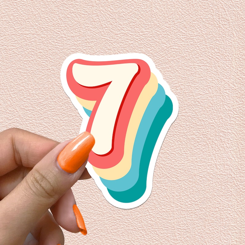 Number 7 Sticker Retro Rainbow Numbers 7th Birthday Decal Seven Year ...
