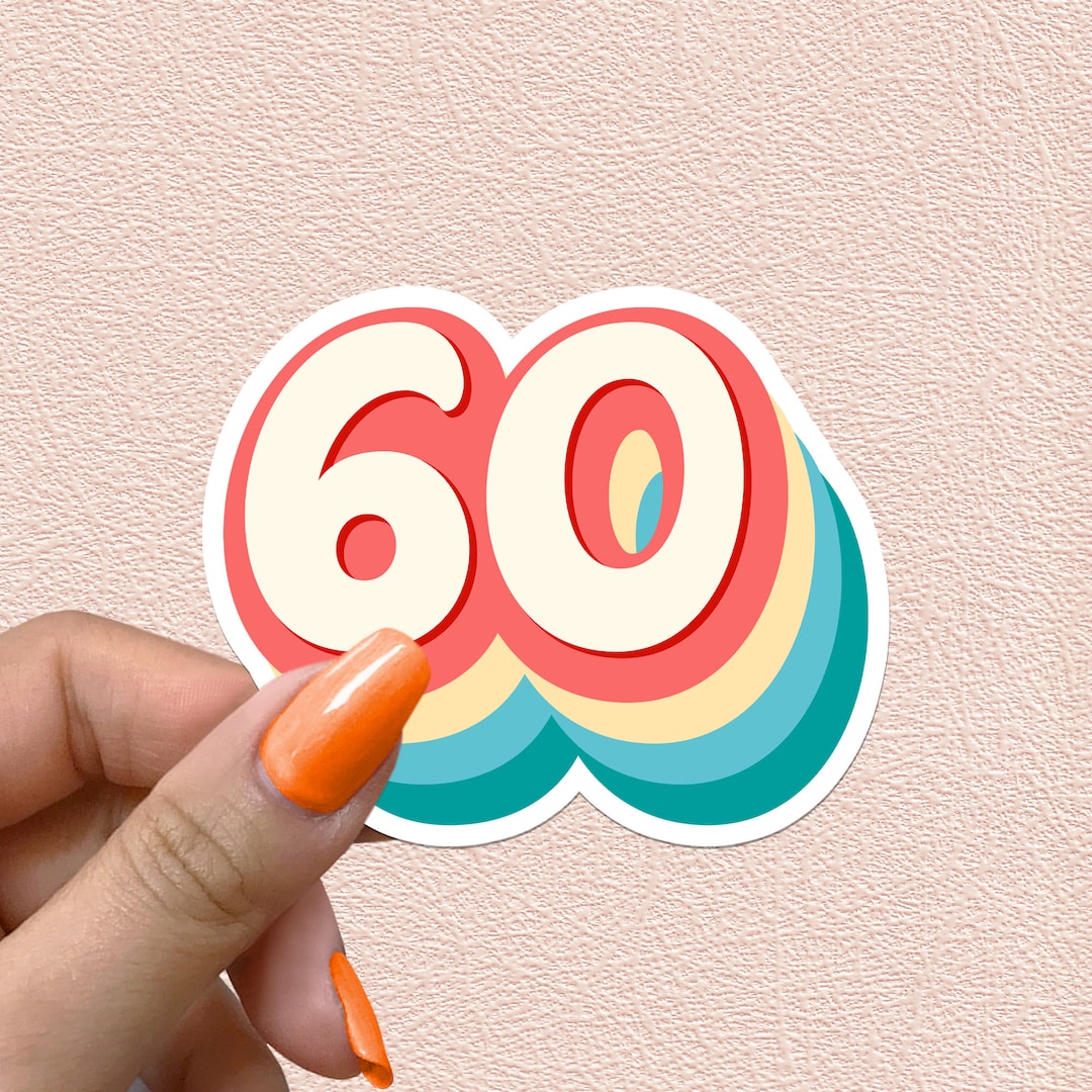 Number 60 Sticker Retro Rainbow Numbers 60th Birthday Decal Year Party ...
