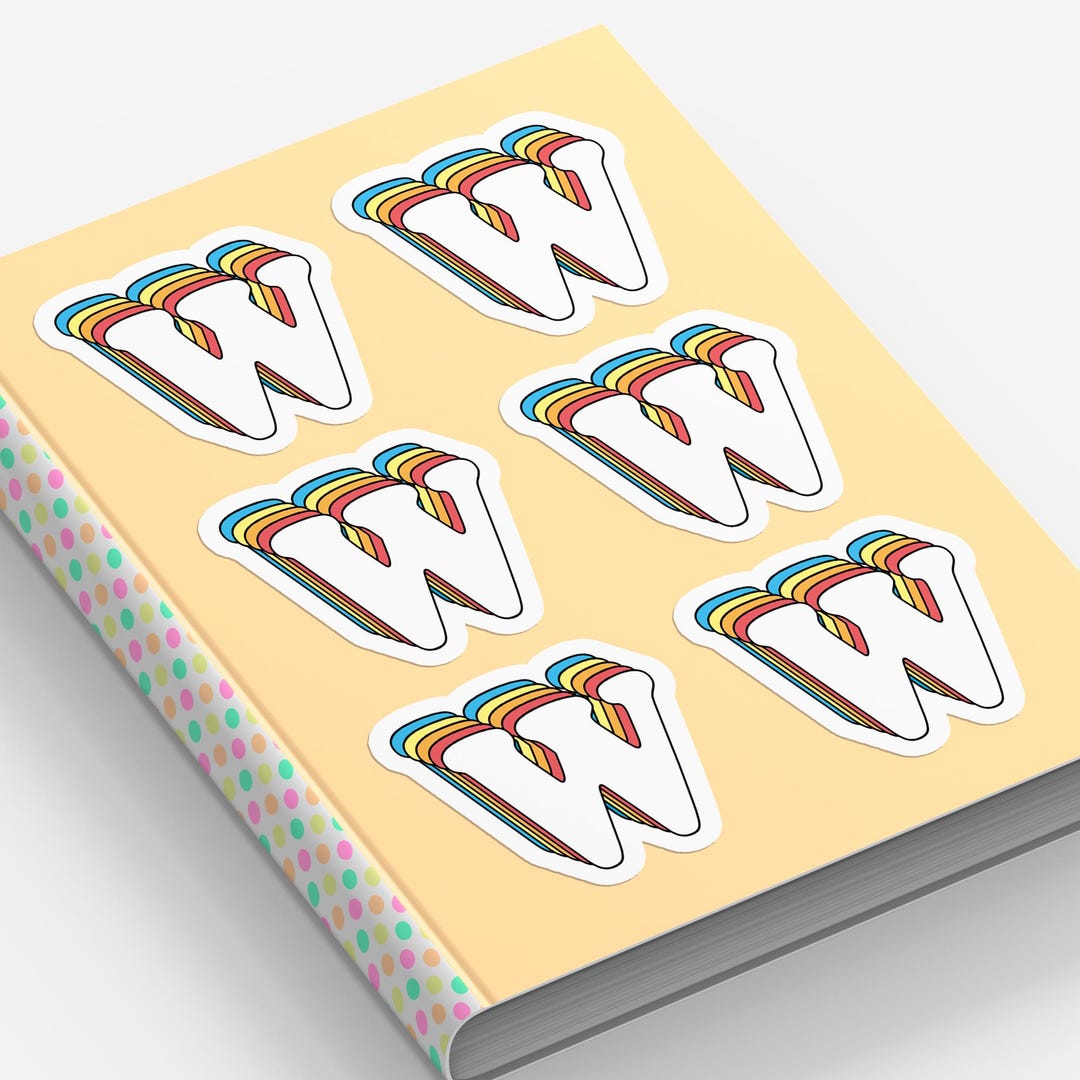 Letter W Sticker Sheet: Waterproof Vinyl Initial Monogram Decal Retro ...