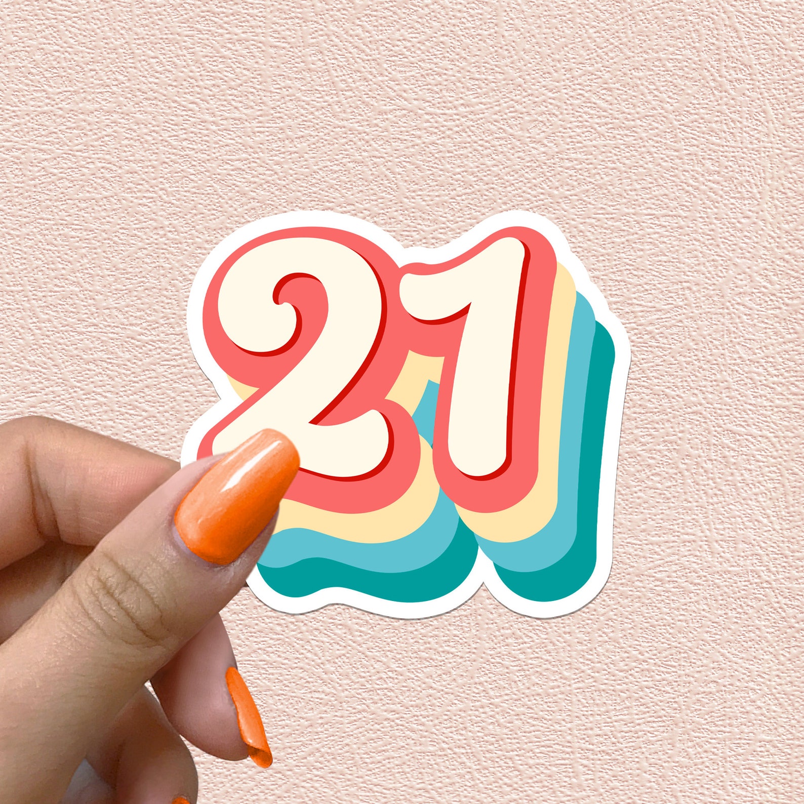 Number 21 Sticker Retro Rainbow Numbers 21st Birthday Decal Year Party ...